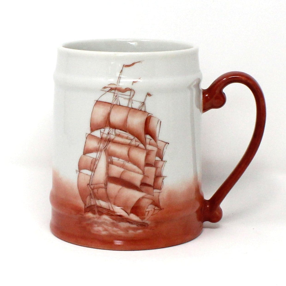 Beer Mug, Schooner Ship, Hand Painted, Nautical, Vintage Pottery ...