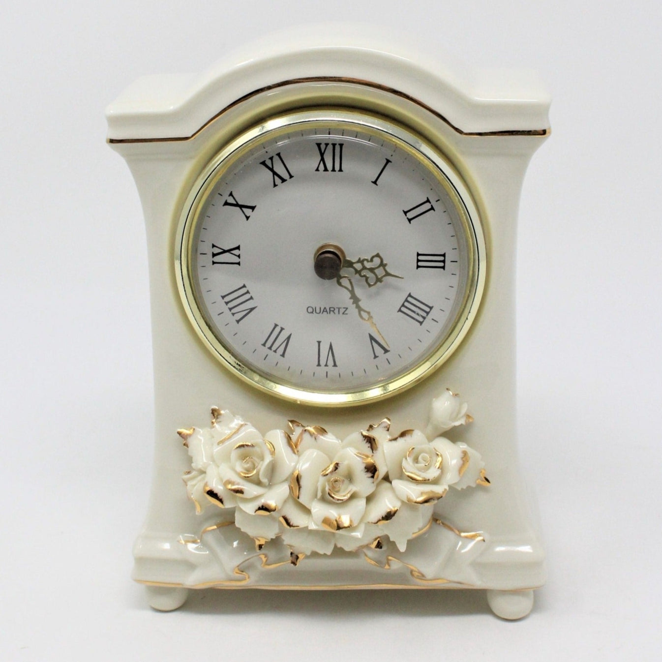 Clock, Avon, Winter Rose, Ivory Porcelain Mantel Clock – Antigo Trunk
